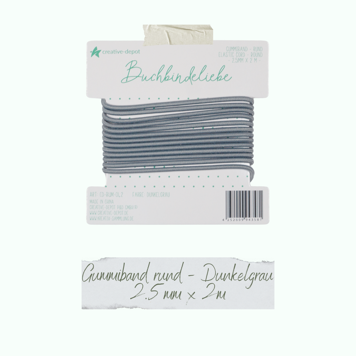 Gummiband - Dunkelgrau - rund - Buchbindeliebe | CD-BUM-042